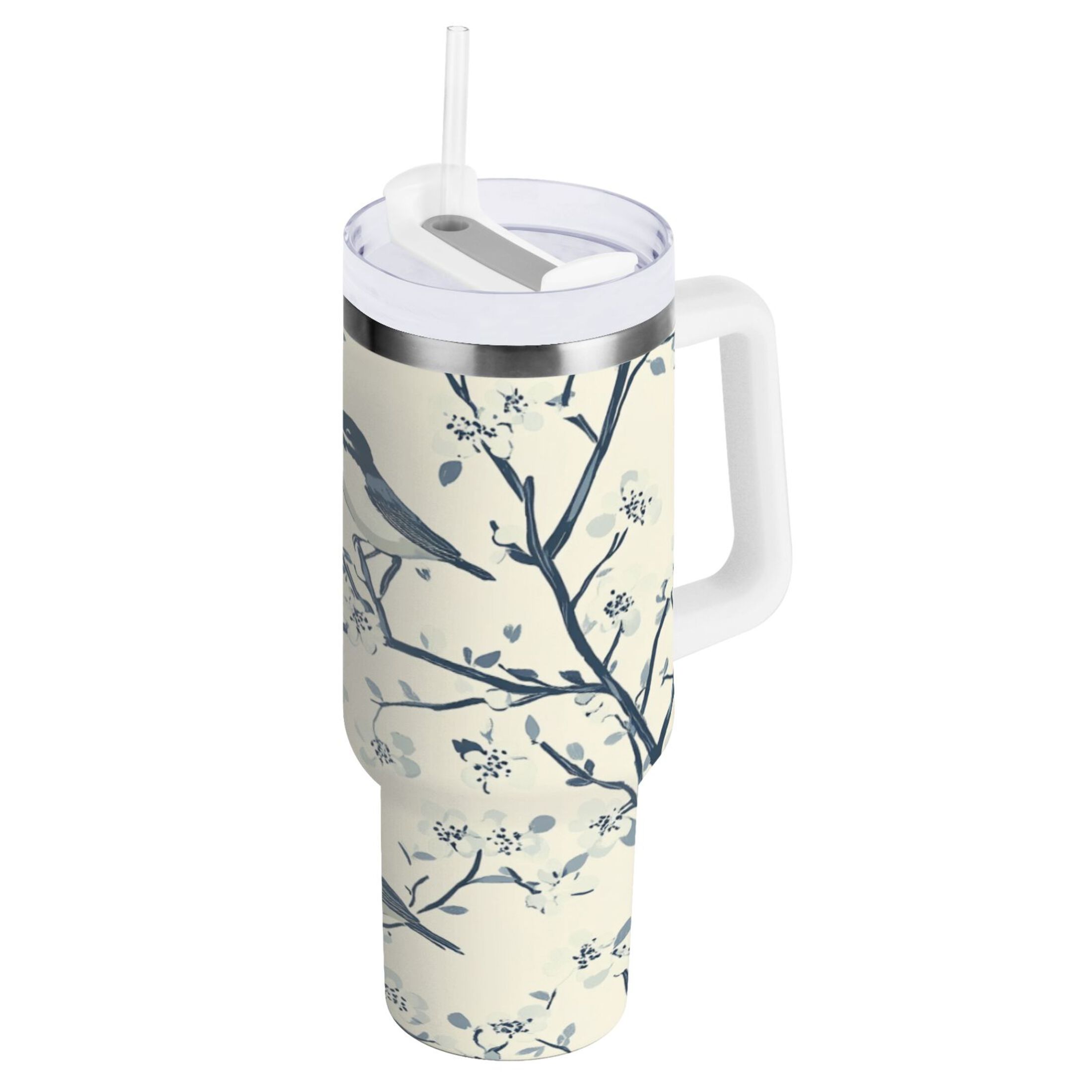 Birds and Flowers Pattern Water Bottles 30oz Insulated Tumblers Double ...