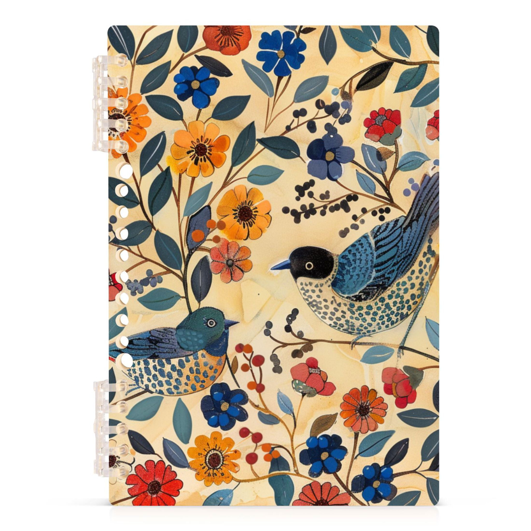 Birds and Flowers Ring Binder Notebook Journey Note Diary College Ruled ...