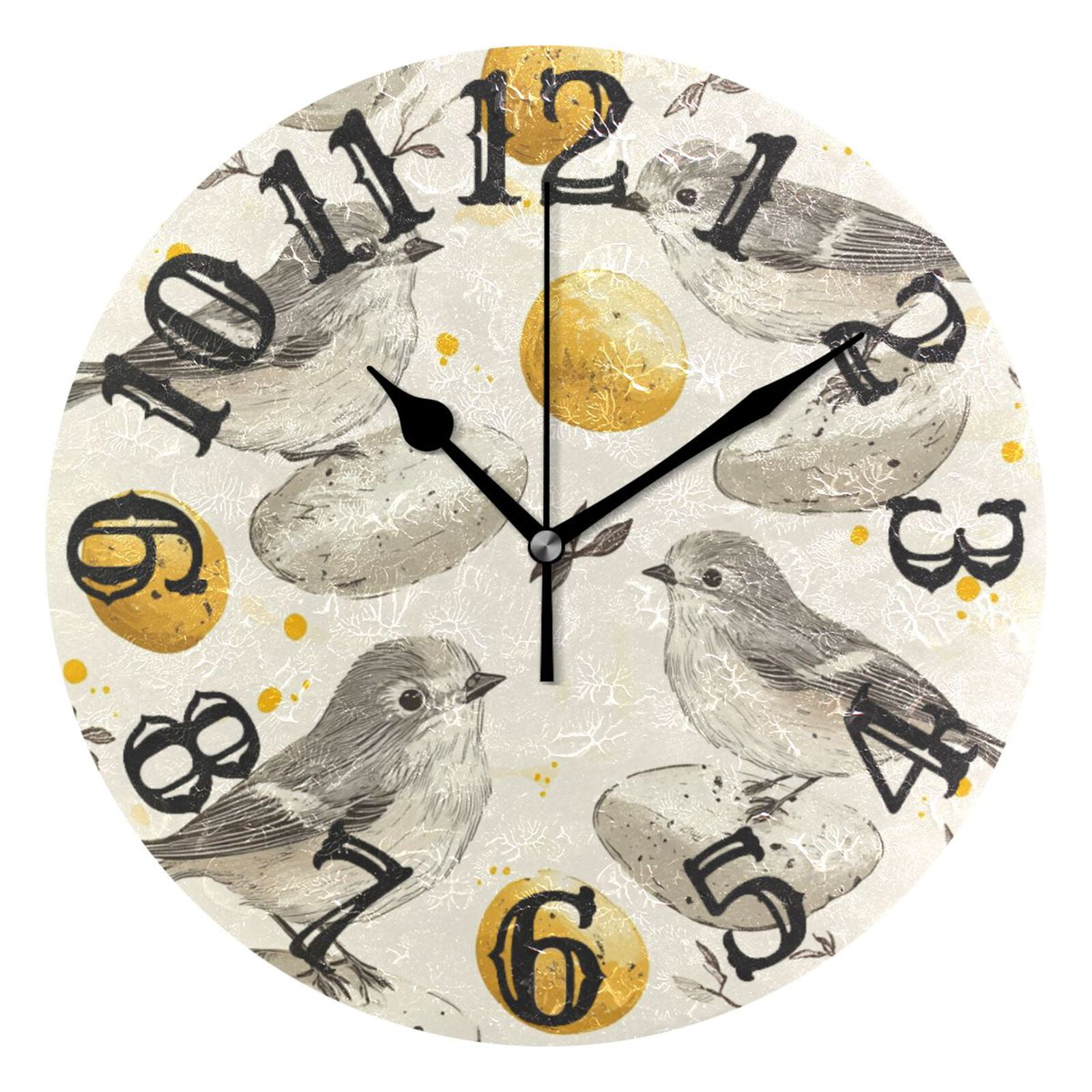 Birds and Gold Egg Wall Clock 10 inch Non-Ticking Easy to Read ...