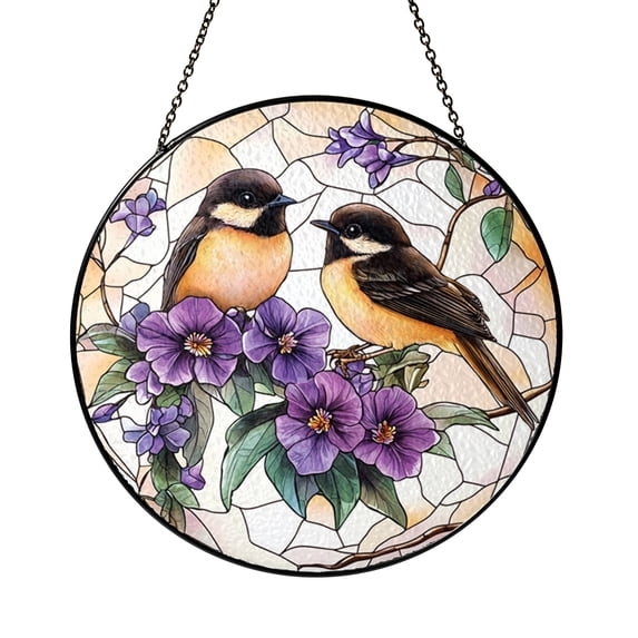 Birds and Lilac Glass Suncatcher Window Hanging Decor, Spring Garden ...