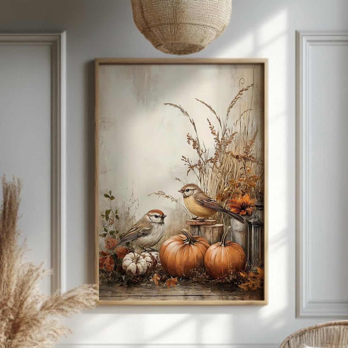 Birds and Pumpkins Wall Art Autumn Botanical Rustic Fall Farmhouse ...