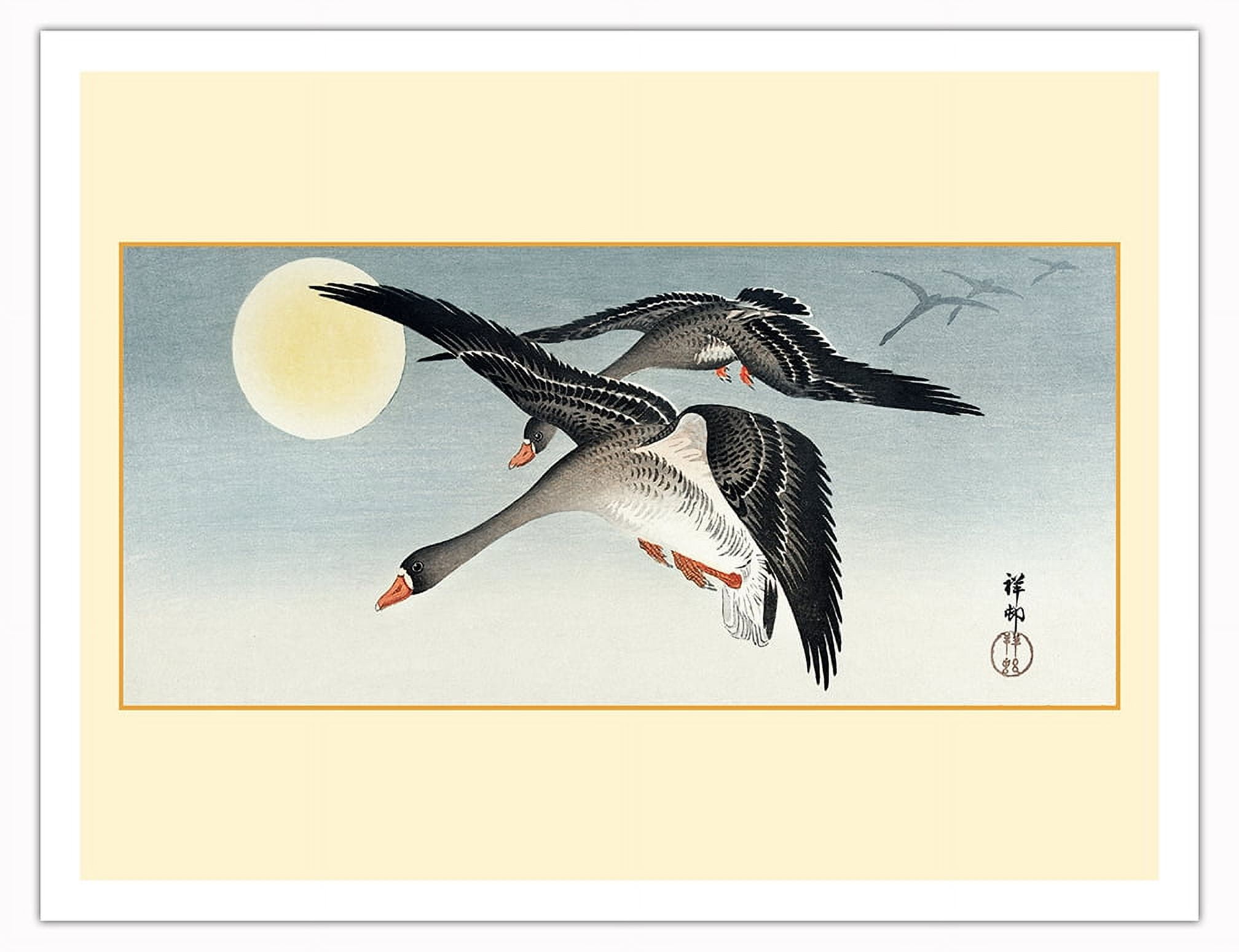 Birds at Full Moon - From an Original Color Woodcut Print by Ohara ...