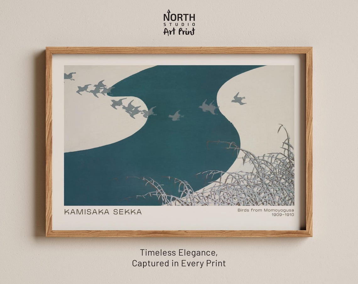 Birds from Momoyogusa Kamisaka Sekka Teal River Poster Unframed Paper ...