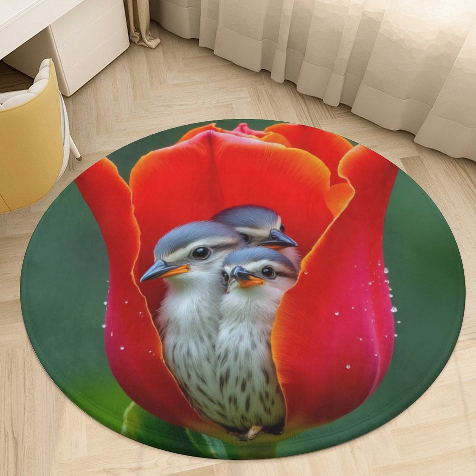 Birds in A Tulip Round Area Rugs for Bedroom Living Room, 6FT Soft ...
