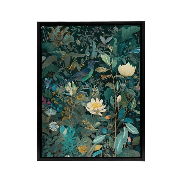 Birds in Blooming Wildflower Field Black Framed Canvas Wall Art Print ...