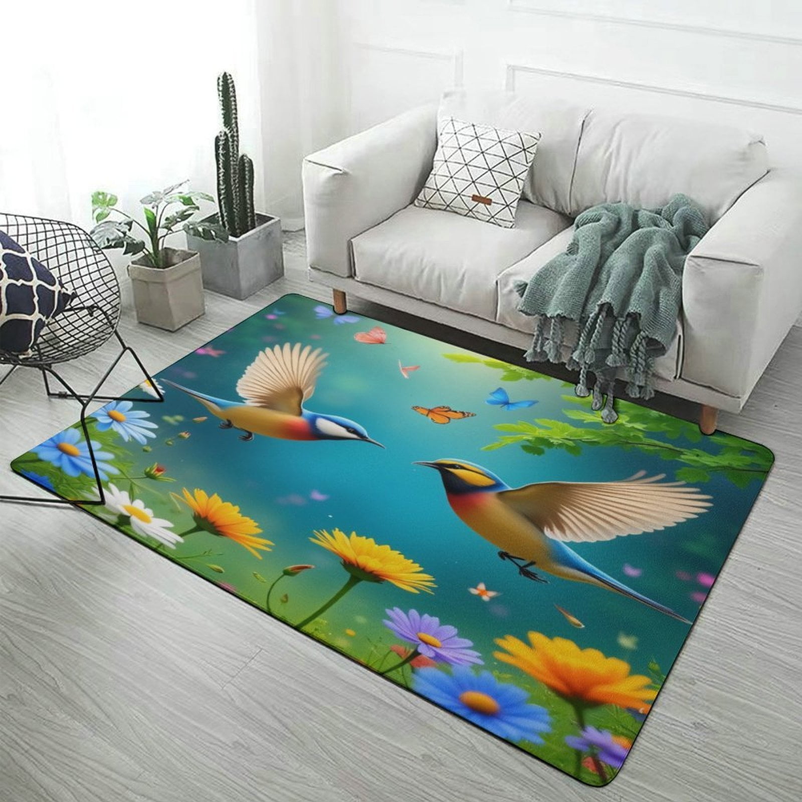 Birds in Flight Garden Scene Area Rugs Soft Carpet Suitable for Living ...