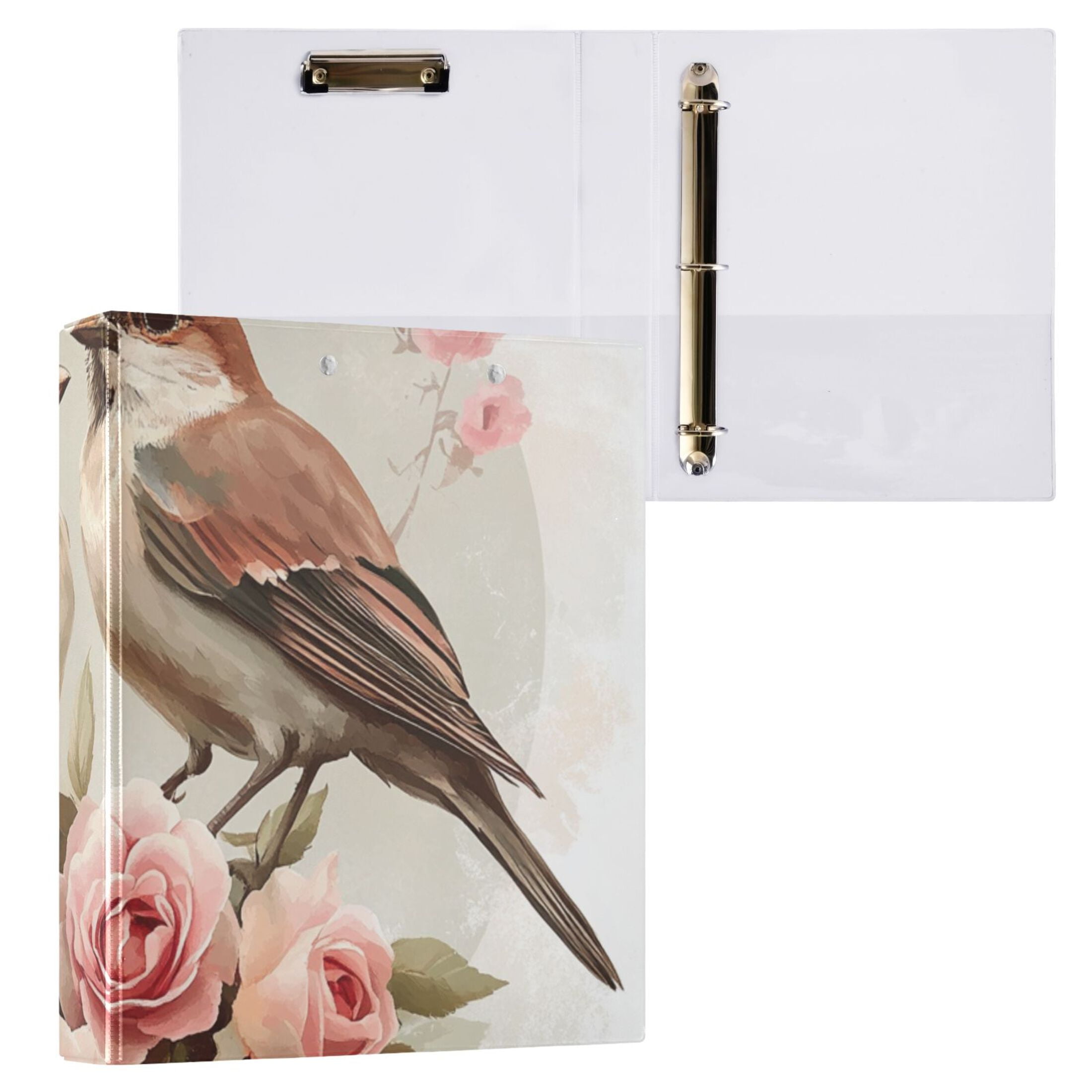 Birds in Roses Floral 3 Ring Binders 1.5 inch Hardcover File Folders ...