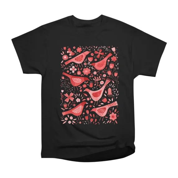 Birds in a Garden Red and White T-Shirt Tee Gift For Him Merch For Her ...