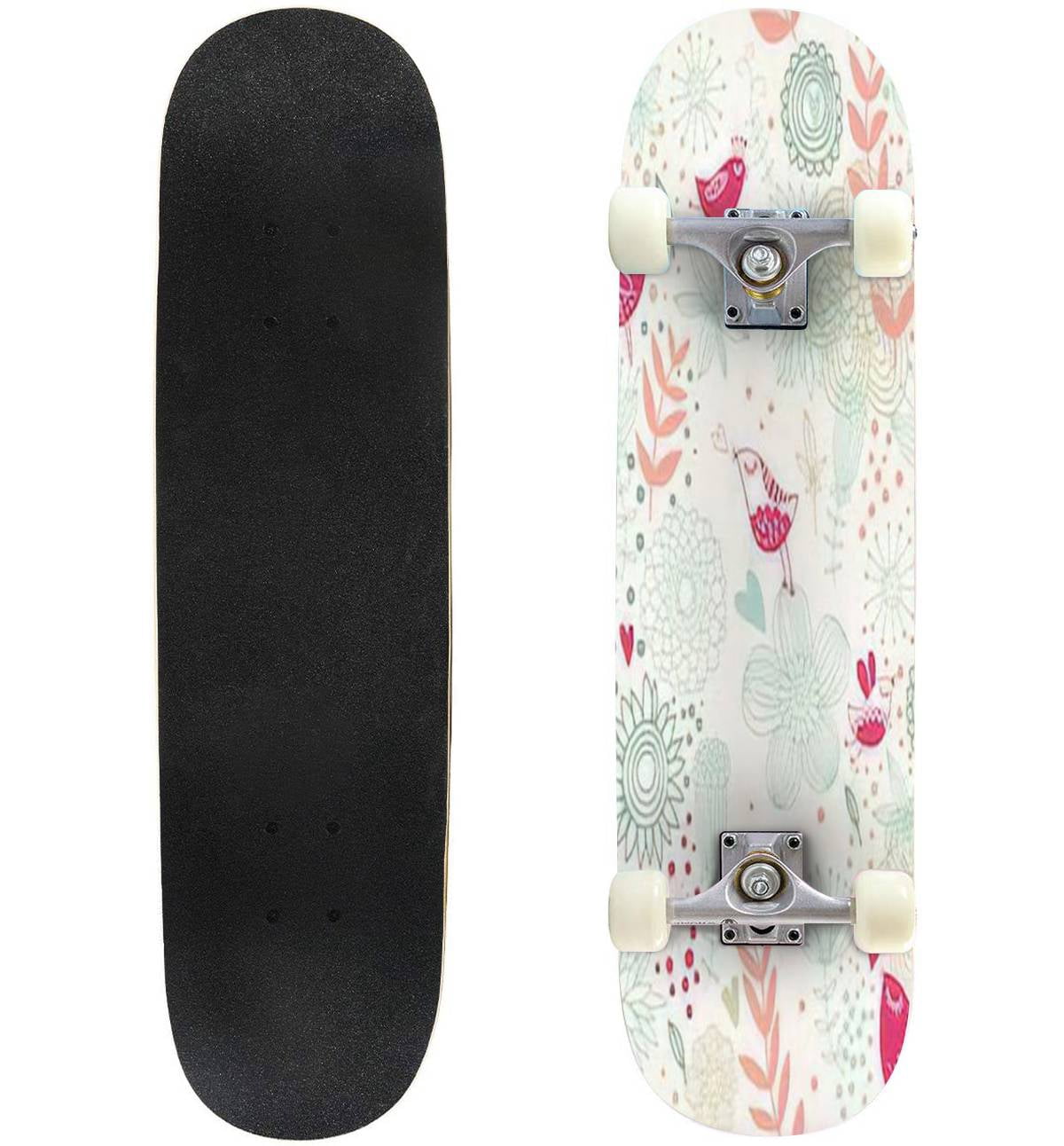 Birds in flowers Romantic seamless pattern in vector Outdoor Skateboard ...