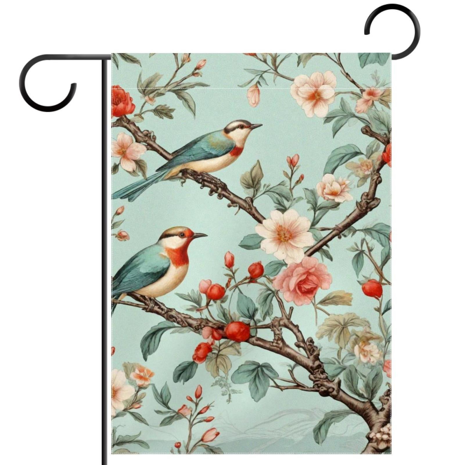 Birds on Branch Flowers Pattern Welcome Garden Flags, 12 x 18 Inch ...