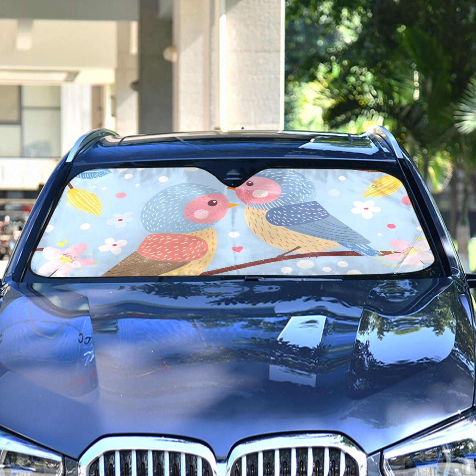 Birds on Branch and Flowers Automotive Front Car Windshield Sun Shade ...