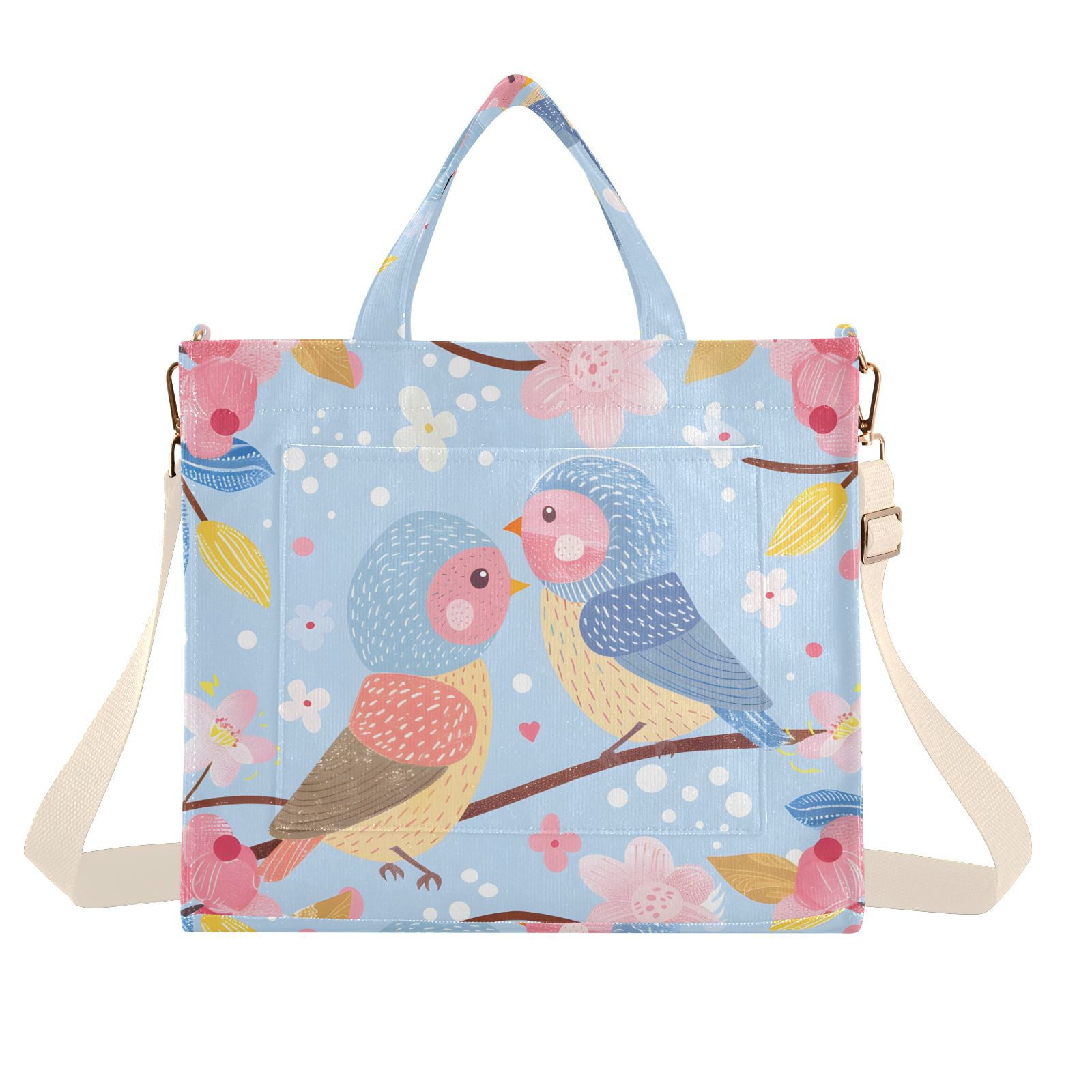 Birds on Branch and Flowers Corduroy Tote Bag Handbag Large Messenger ...