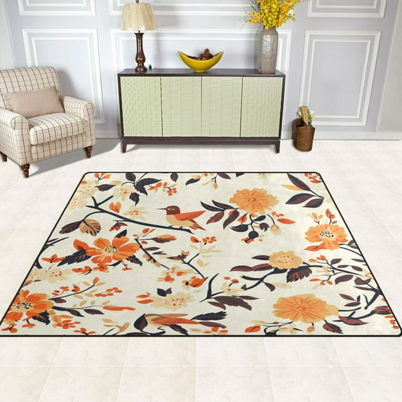 Birds on Branches Design 80''x58'' Extra Large Plush Memory Foam Rug ...