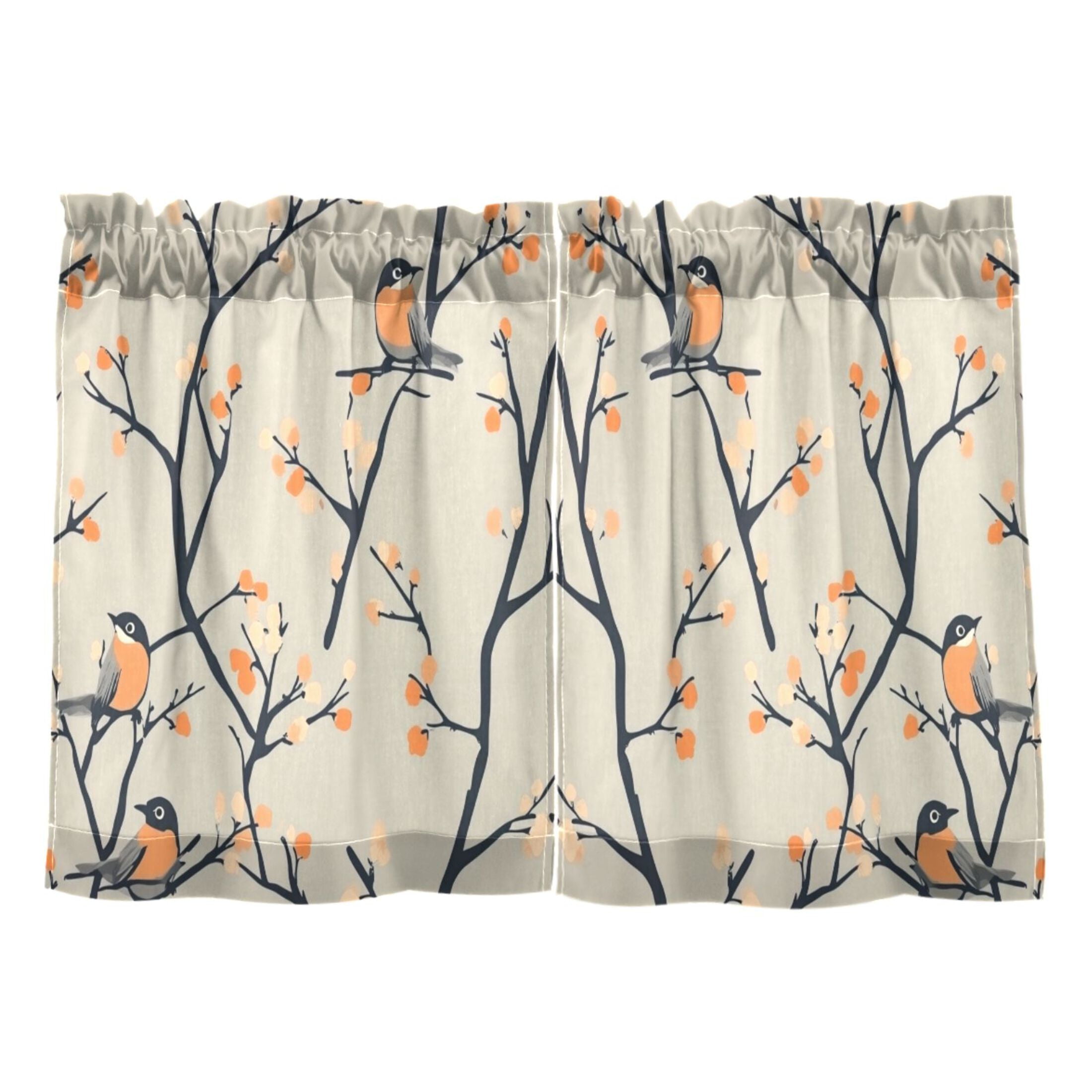 Birds on Branches Pattern Kitchen Curtains Tier Set 27x36 Inch 2 Panels ...