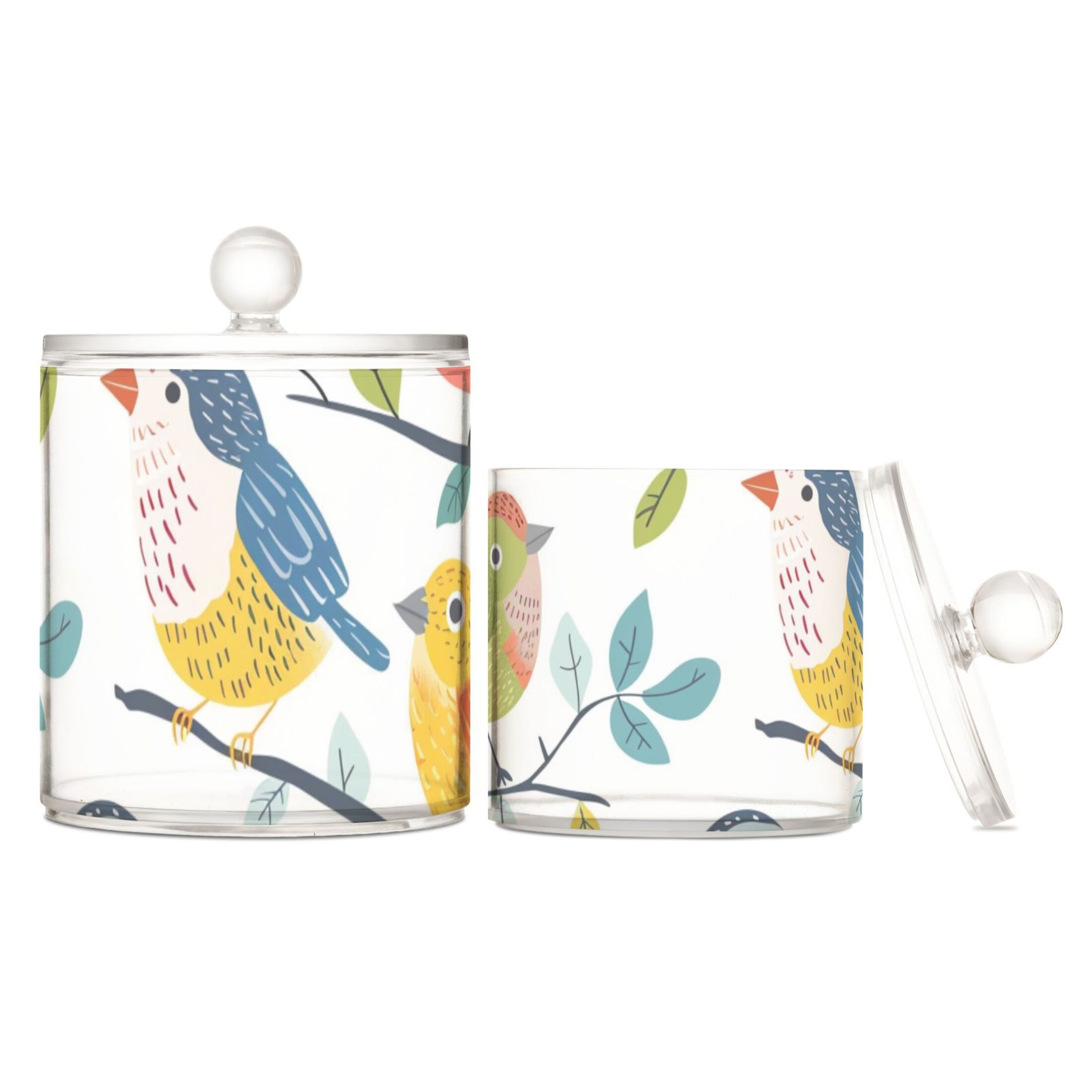 Birds on Branches with Green Leaves Translucent Plastic Cans Storage ...