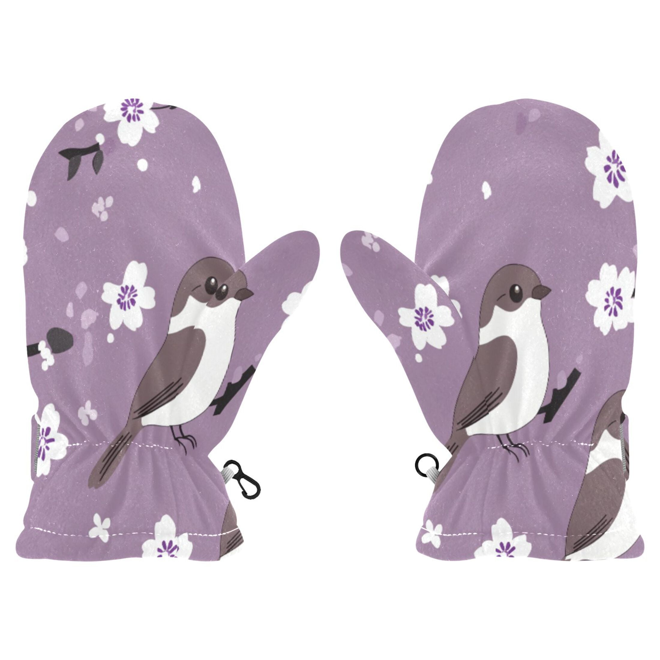 Birds on Cherry Blossoms Witch Cauldron Pattern Cold Weather Mittens ...