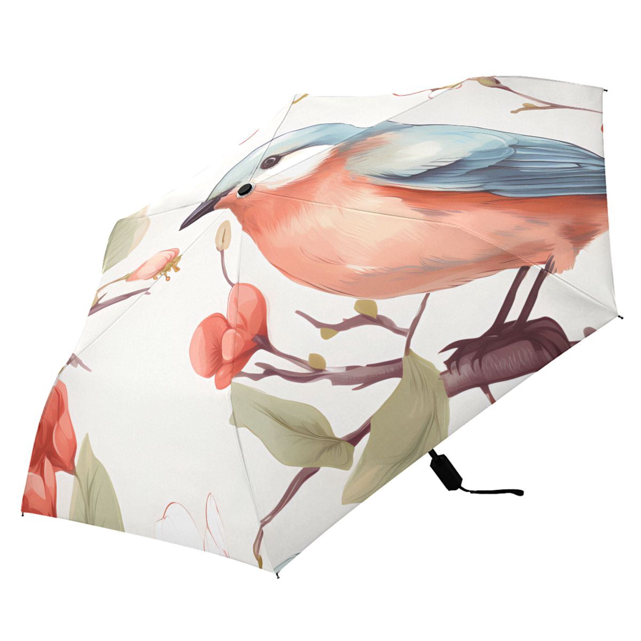 Birds on Cherry Branch Compact Folding Umbrella for Rain Windproof ...