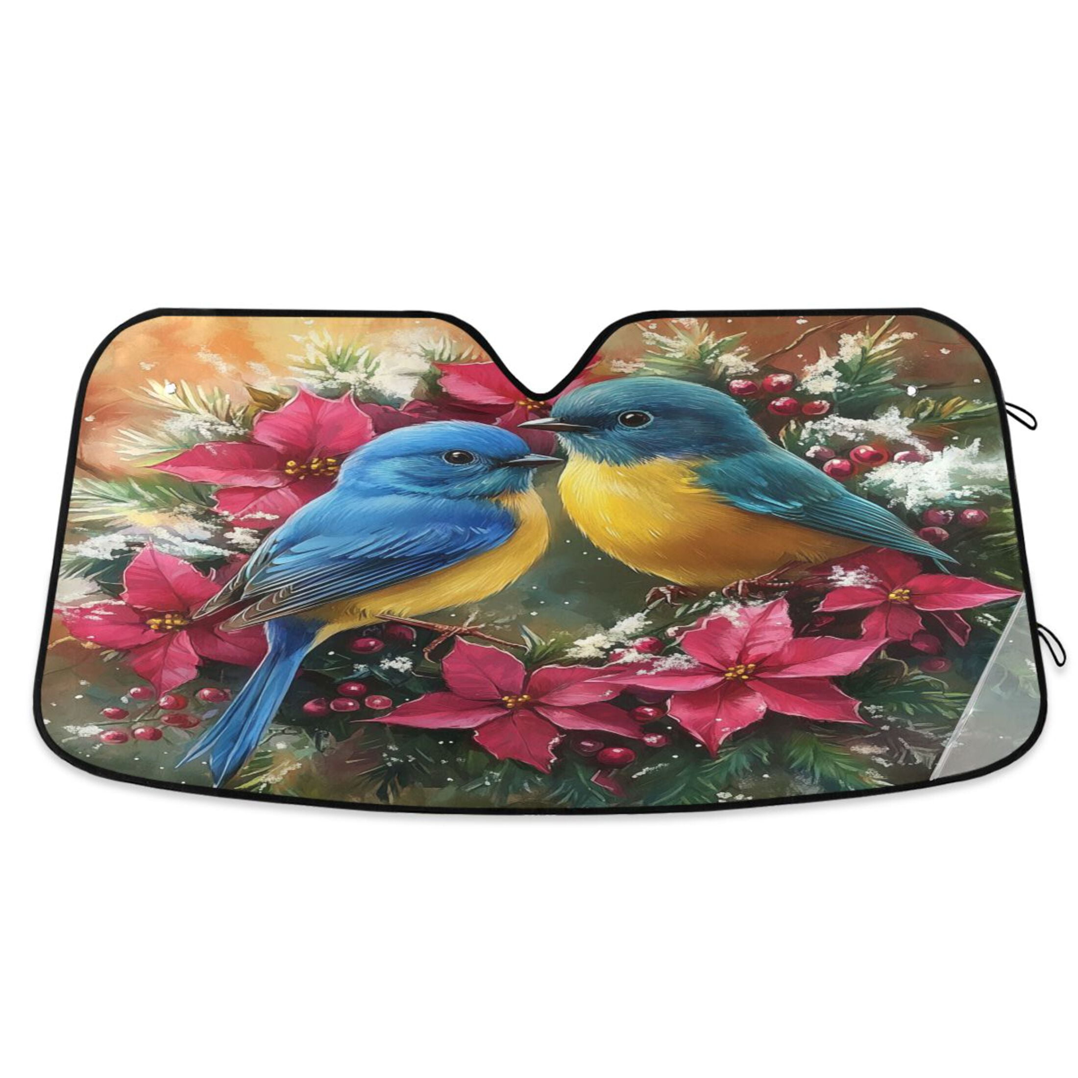 Birds on Christmas Garland Snow Winter Windshield Sun Shade Automobile ...