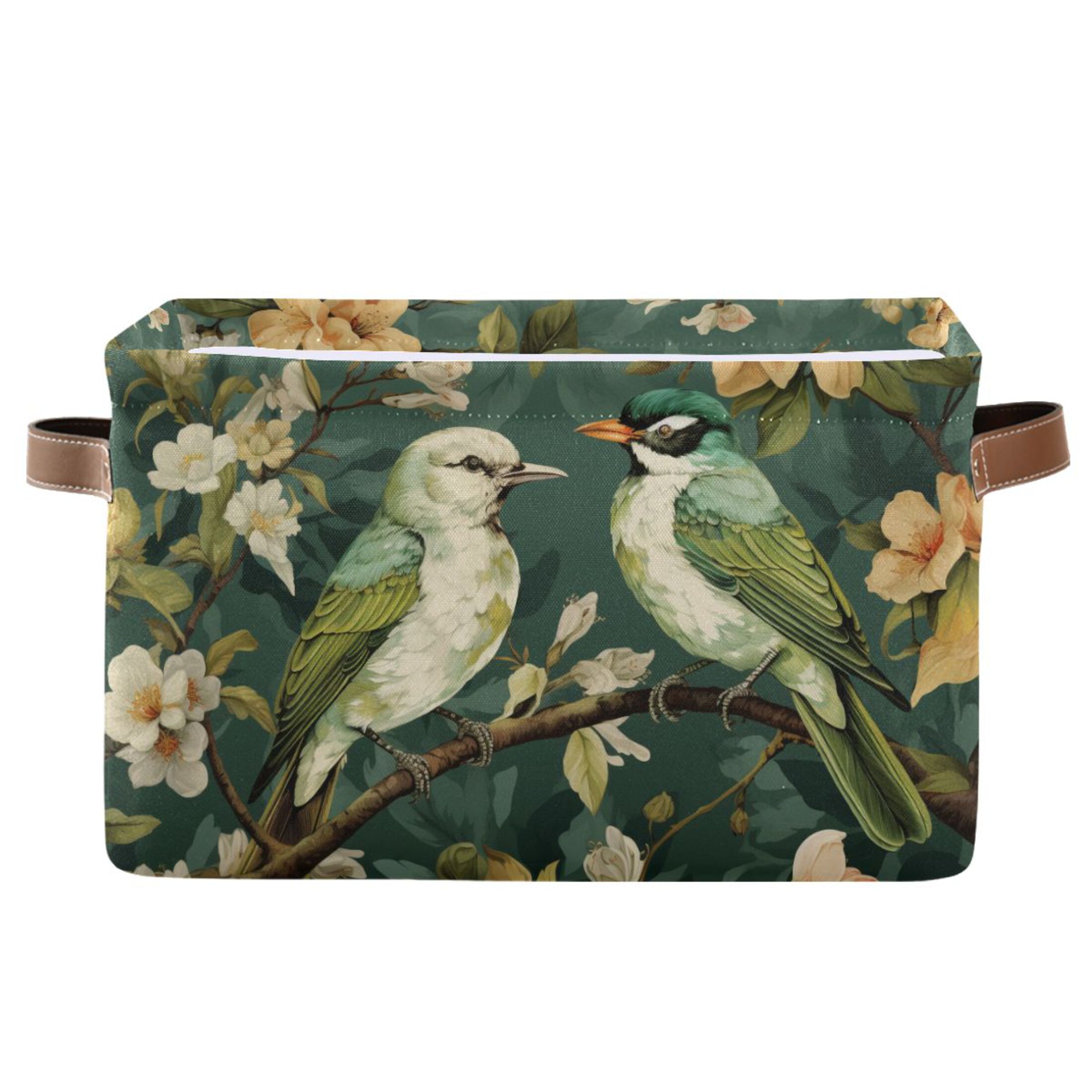 Birds on Floral Storage Basket Large Bin Laundry Boxes Toys Foldable ...