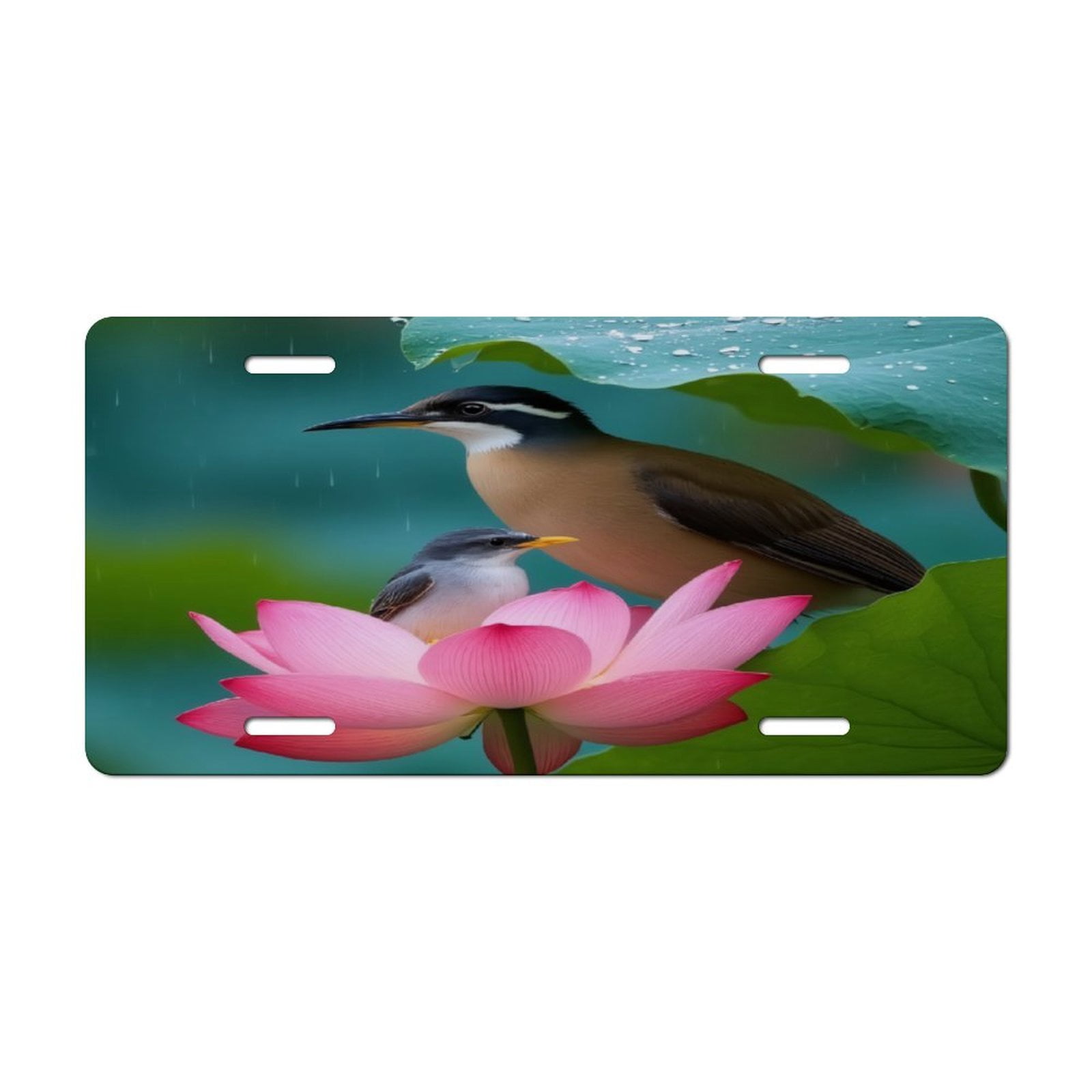 Birds on Lotus Flower License Plate Lightweight Aluminum Automotive ...