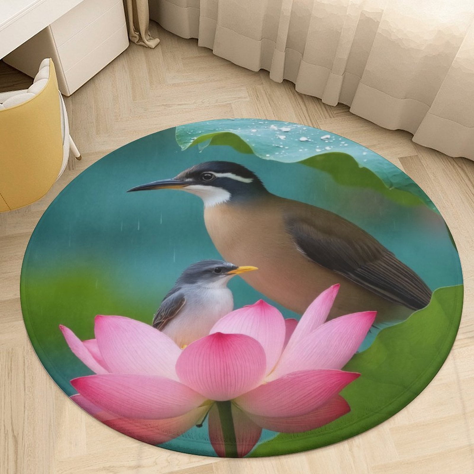 Birds on Lotus Flower Round Area Rugs for Bedroom Living Room, 6FT Soft ...