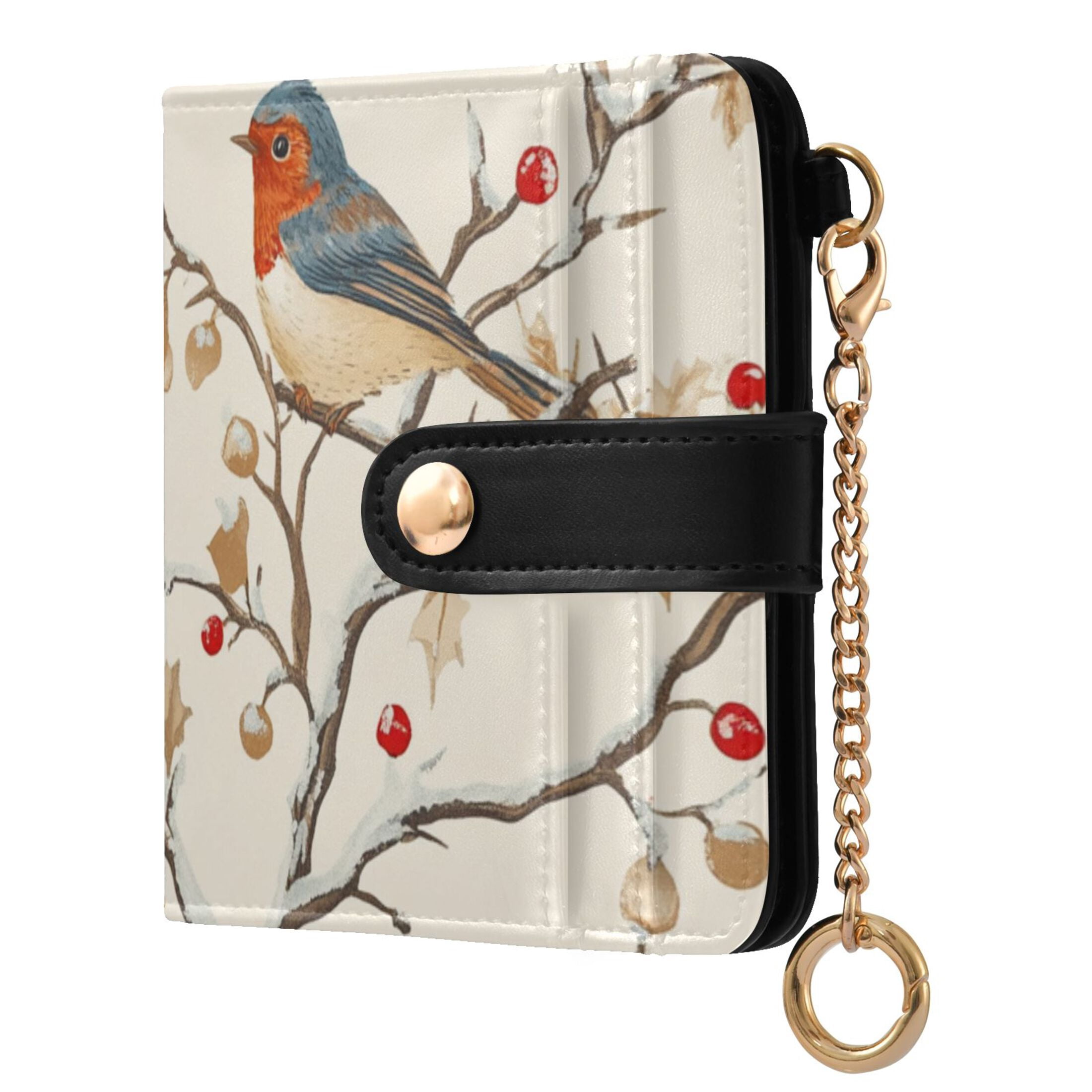 Birds on Tree Branches Snow Leaves Women's Wallet PU Leather Card Cases ...