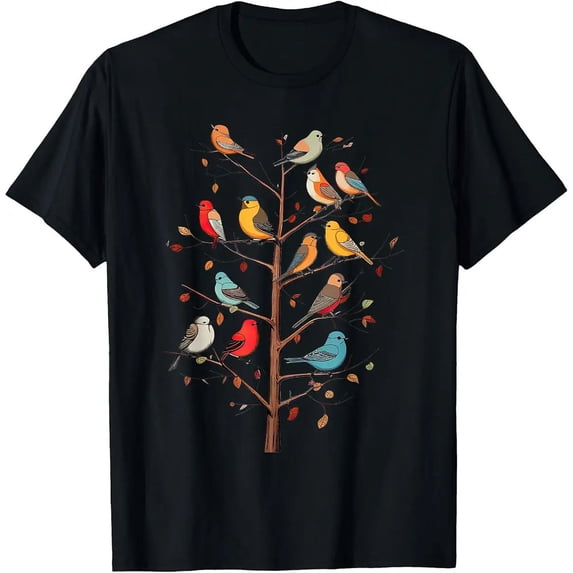 Birds on a Tree Branch Birding Bird Watching Avian Art Unisex T-Shirt ...