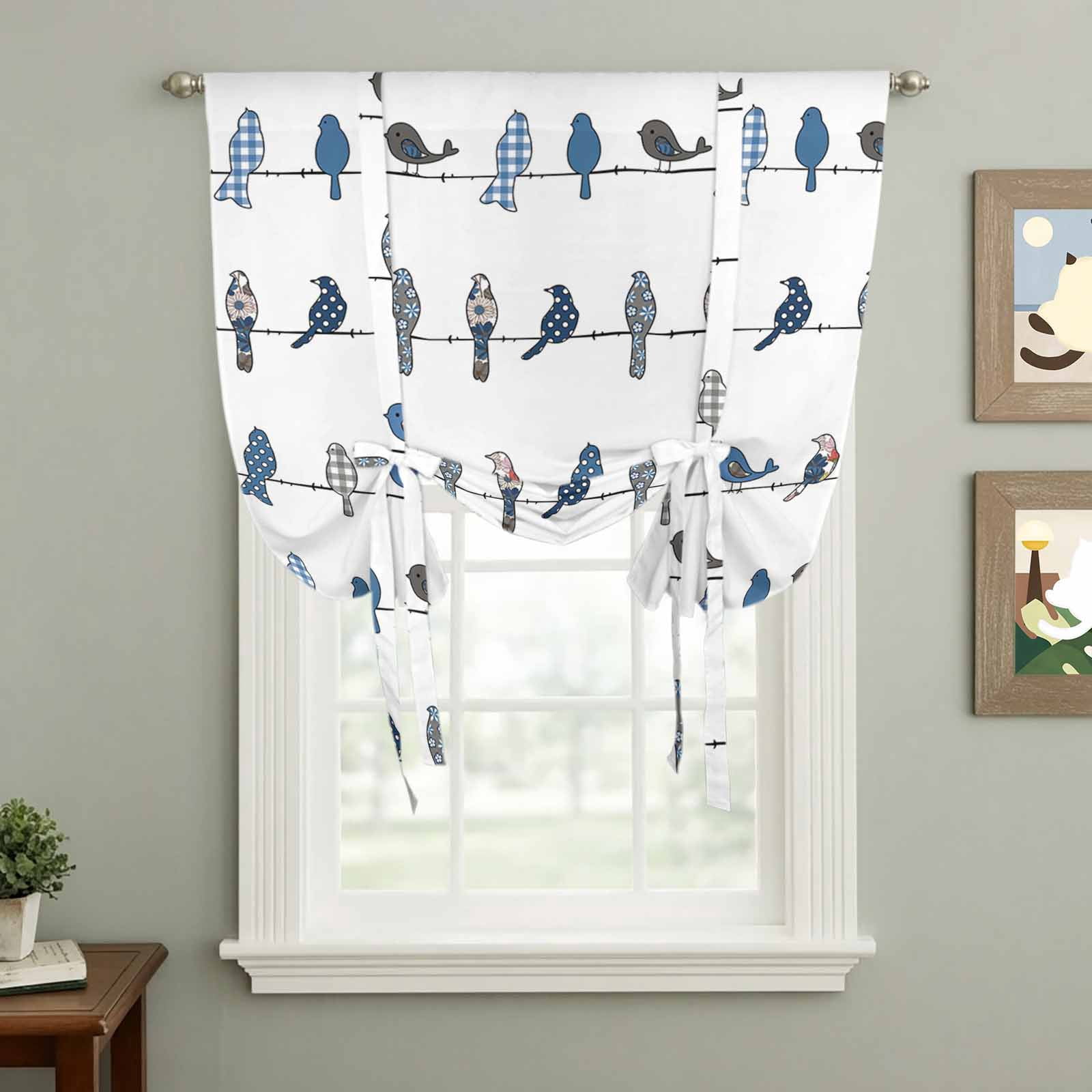 Birds on the Wire Blue Grey Tie Up Curtain 54 Inches Long, Balloon ...