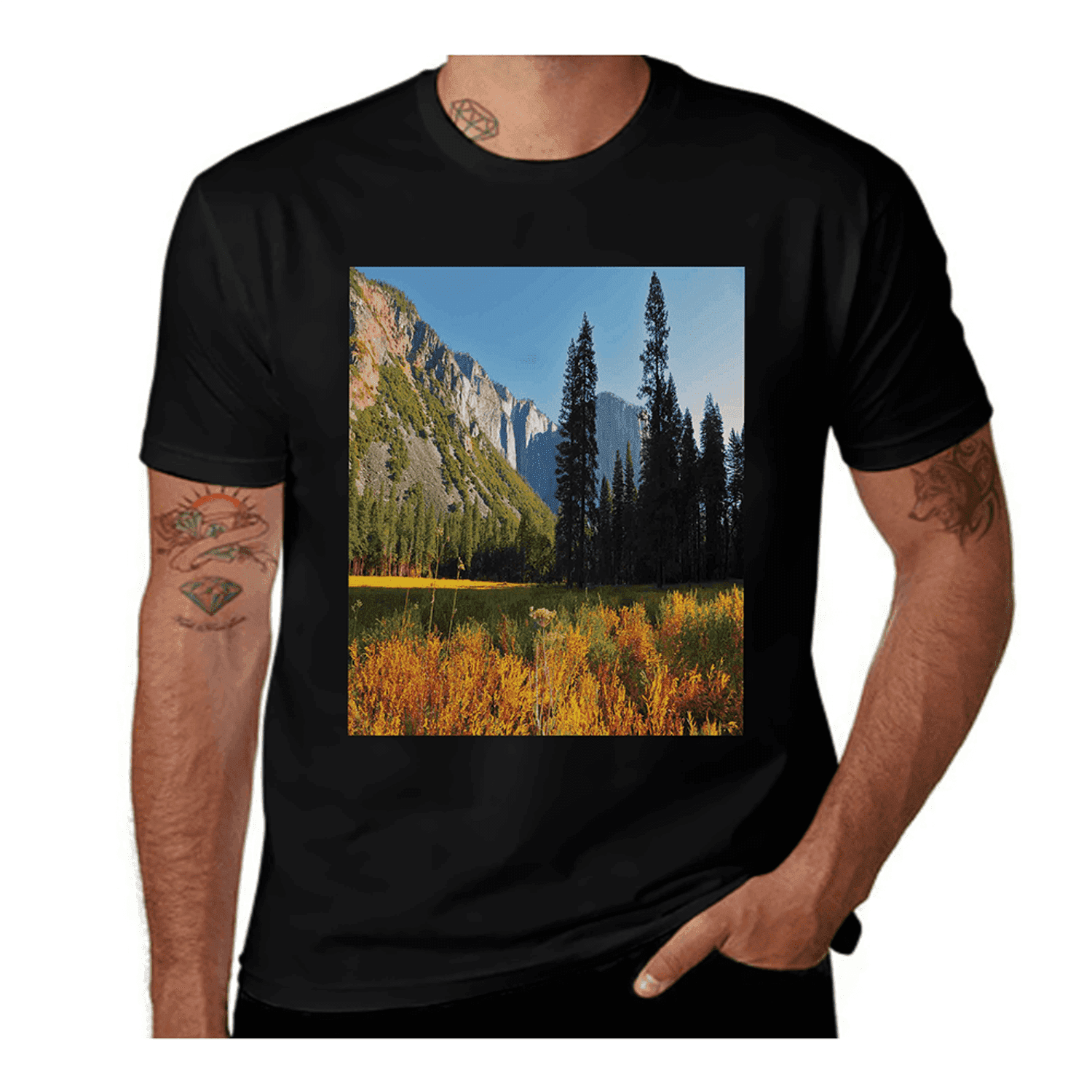 Birds over Mountains-Yosemite-Orange-Green-Blue Casual Streetwea ...