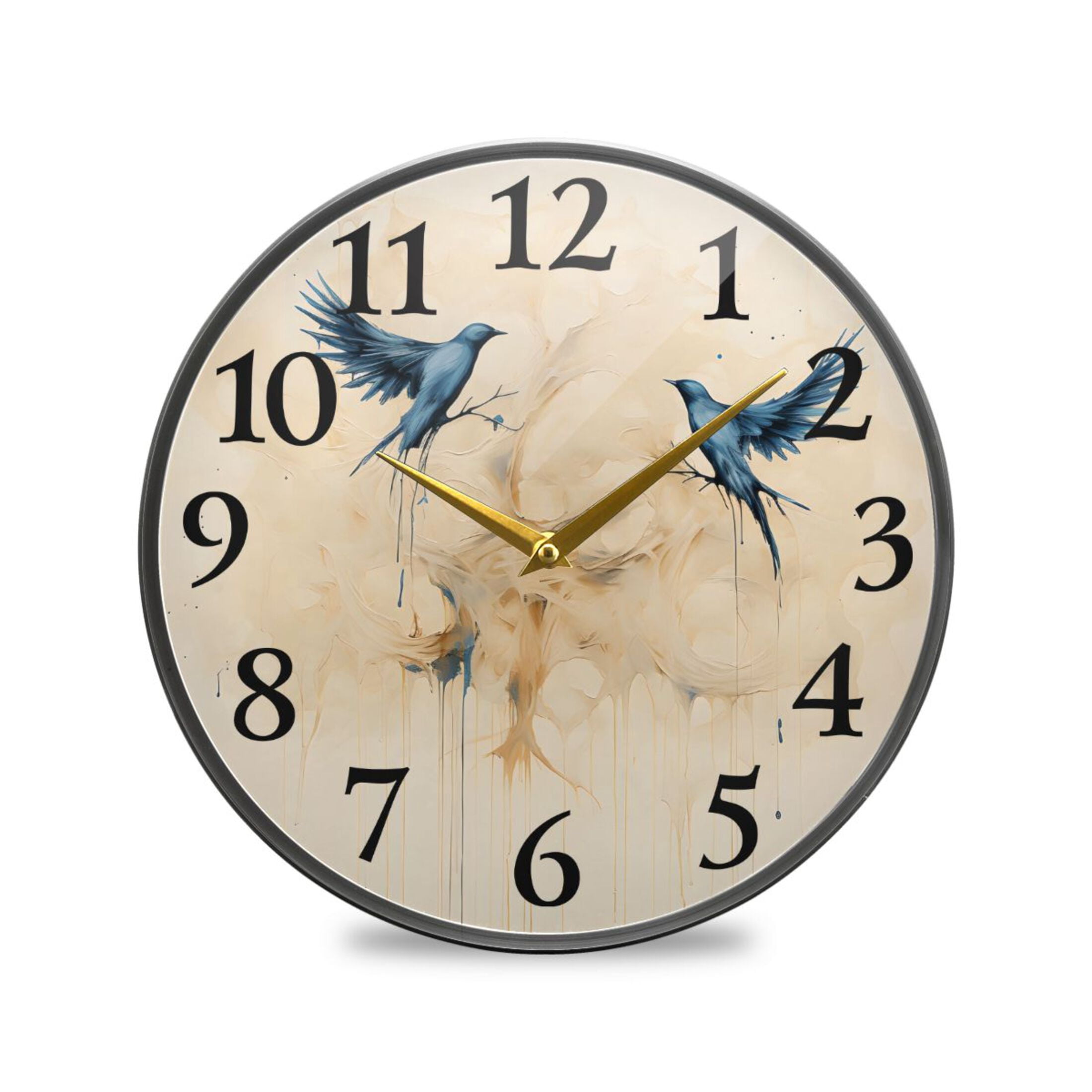 Birds with Blue Wall Clocks Battery Operated 11.9 Inch Round Clock ...