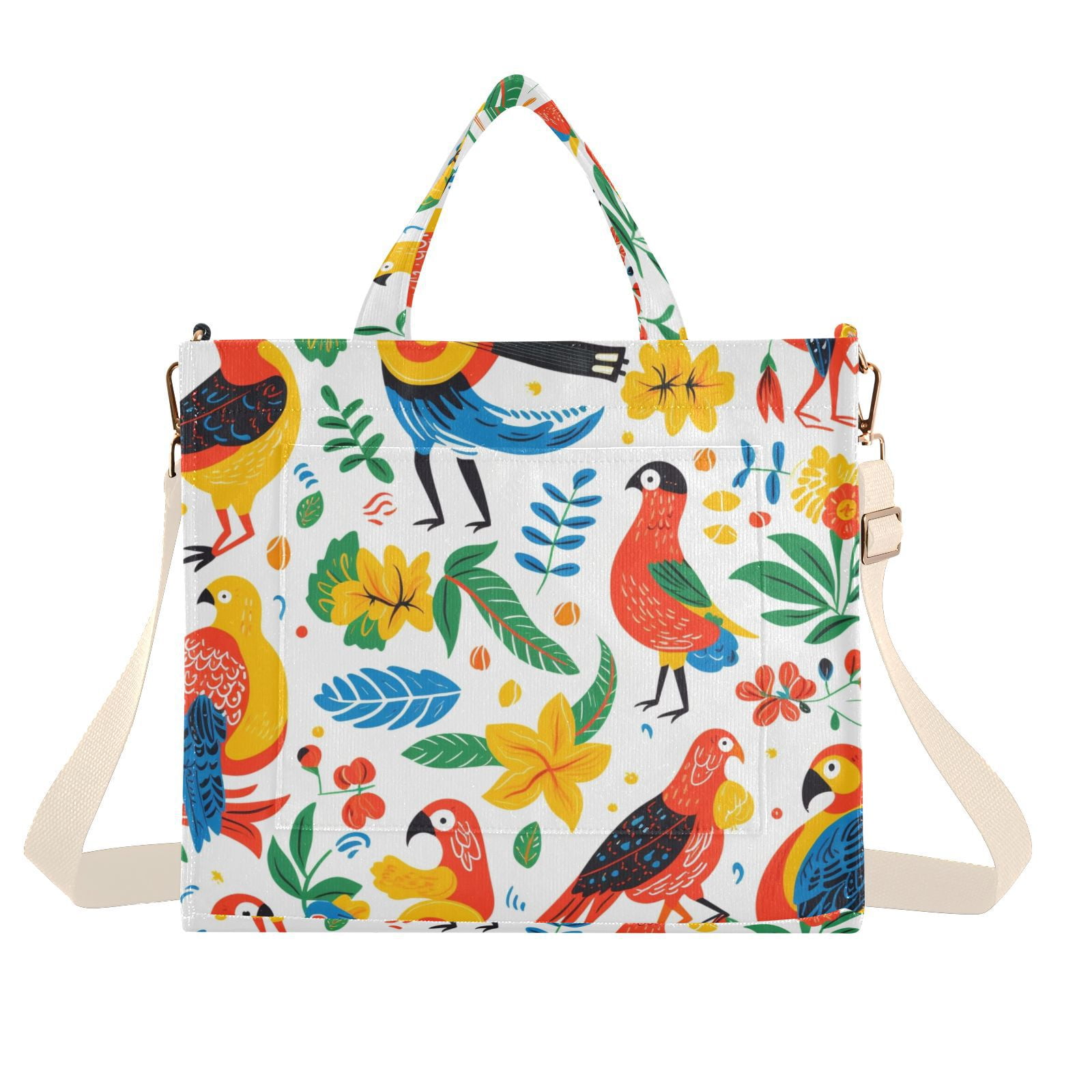 Birds with Flowers Leaves Corduroy Tote Bag Handbag Large Messenger Bag ...