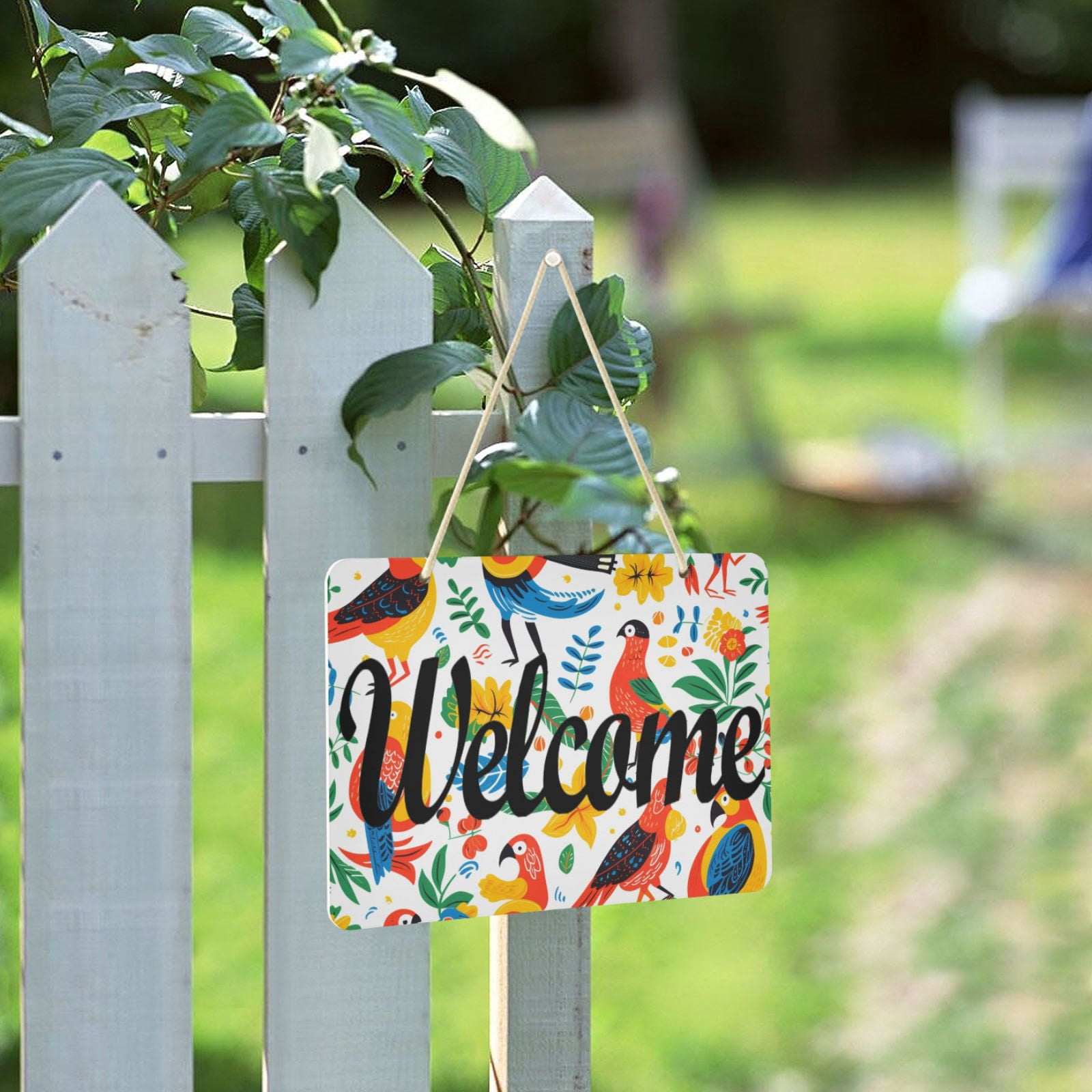 Birds with Flowers Leaves Welcome Sign for Front Door Porch Wreath Door ...