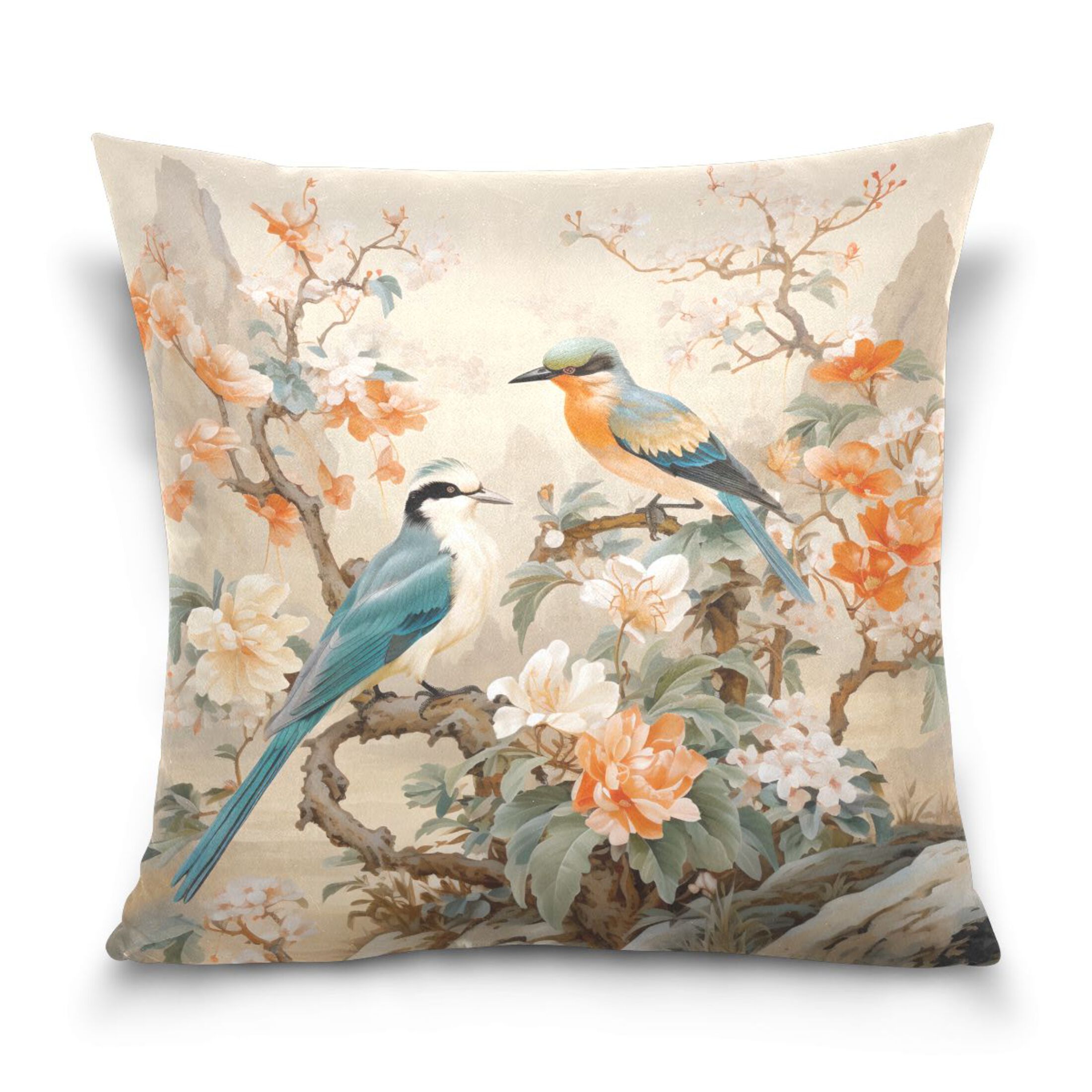 Birds with Flowers Throw Pillow Case Couch Decorative Sofa Pillow ...