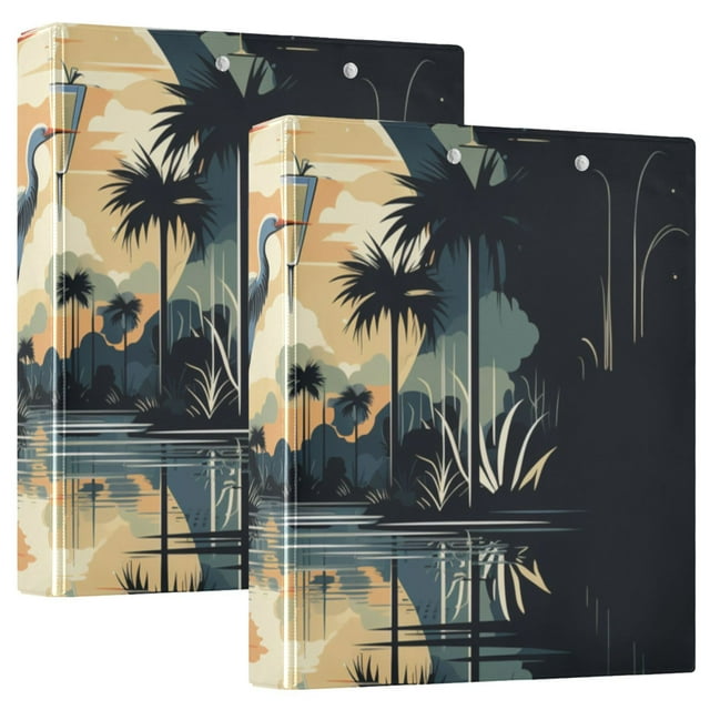 Birds with Moon Coconut Trees Lake 3 Ring Binders 1.5 inch Hardcover ...
