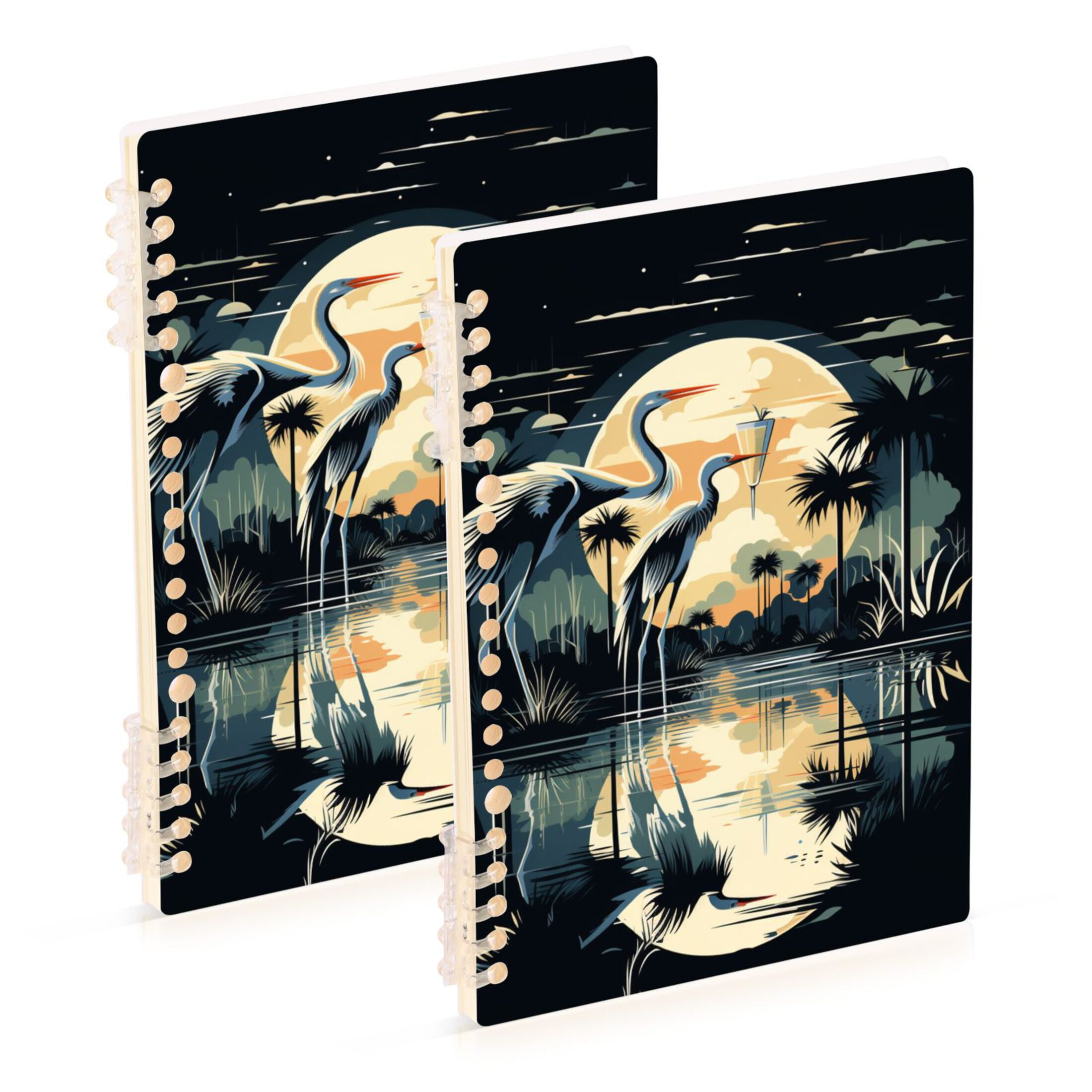 Birds with Moon Coconut Trees Lake Ring Binder Notebook Journey Note ...
