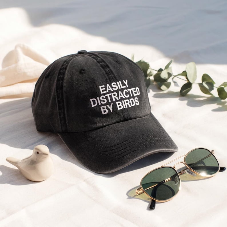 Birdwatcher Embroidered Washed Cotton Baseball Cap, Easily Distracted ...