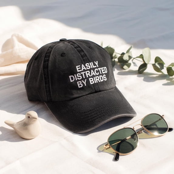 Birdwatcher Embroidered Washed Cotton Baseball Cap, Easily Distracted ...