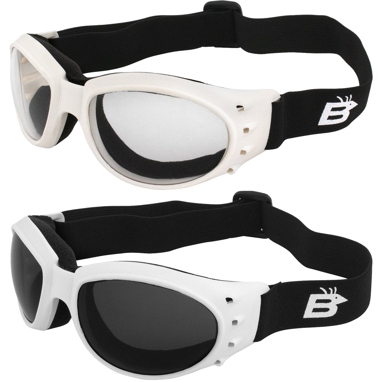 Birdz Eyewear Eagle Motorcycle Skydiving Padded Goggles White Vented ...