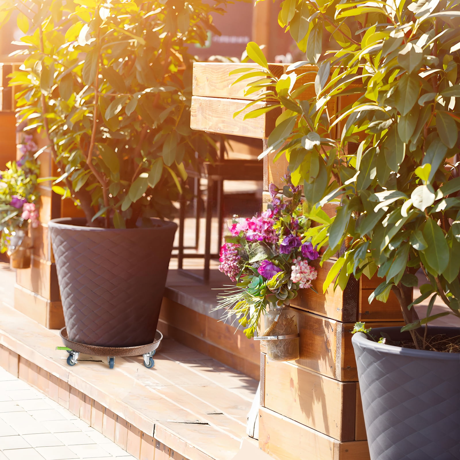 Birinta Set of 2 Heavy Duty 20-Inch Plant Caddies with Wheels, Rolling ...