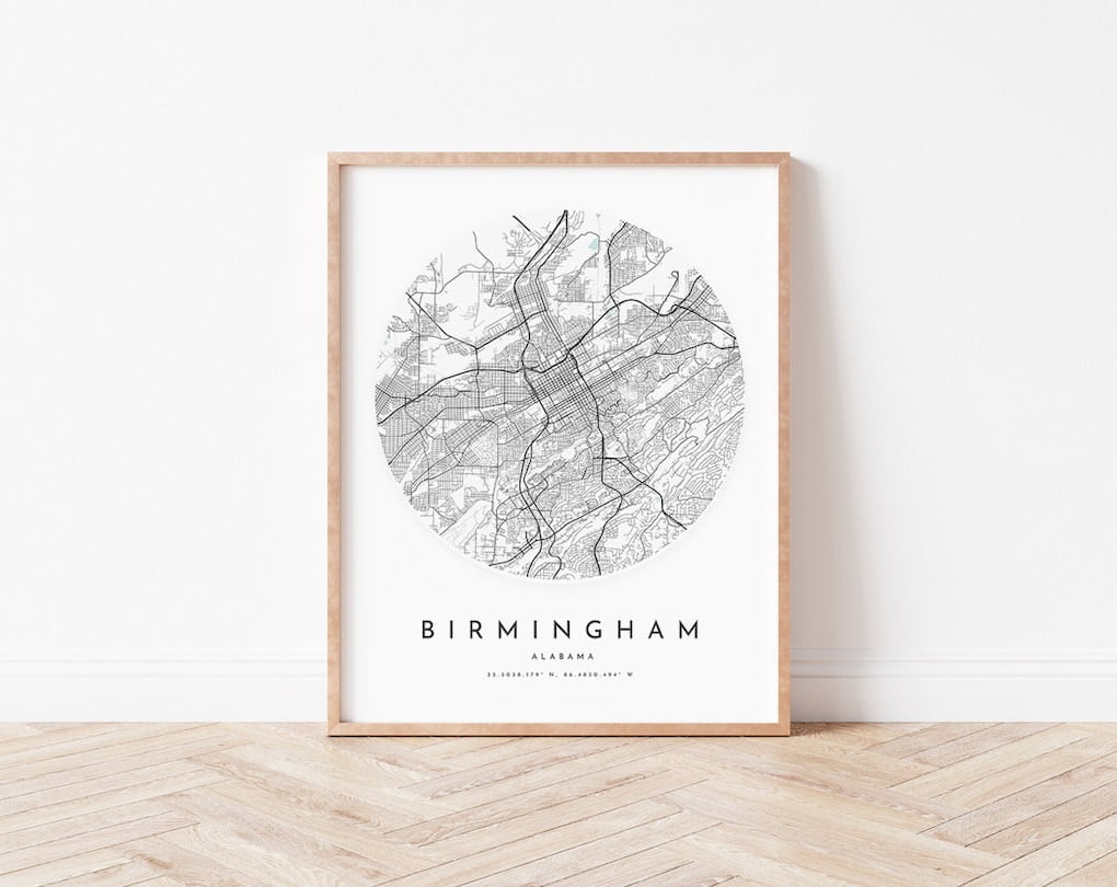 Birmingham Map Print, Birmingham Map Poster City Wall Art, Al Road Map ...