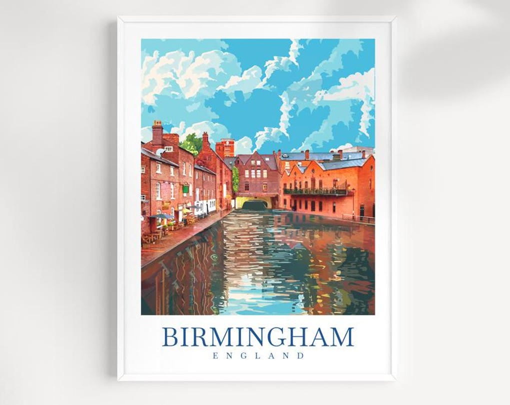 Birmingham Poster Travel Print Wall Art England Wall Hanging Home Décor ...
