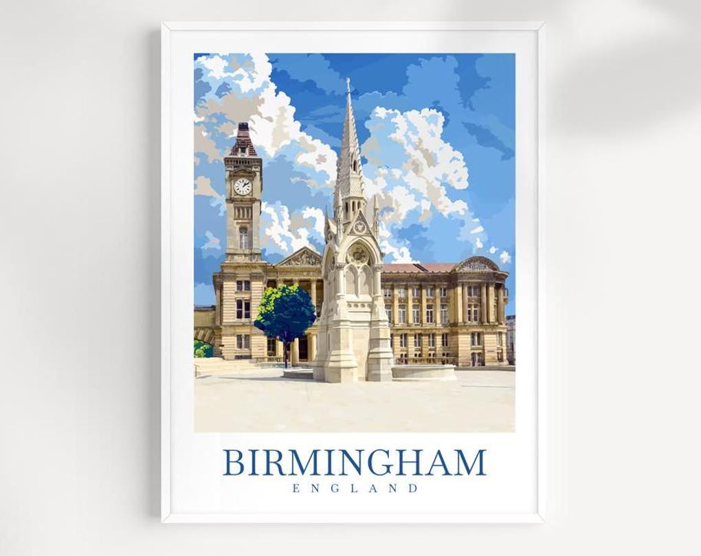 Birmingham Poster Travel Print Wall Art England Wall Hanging Home Décor ...