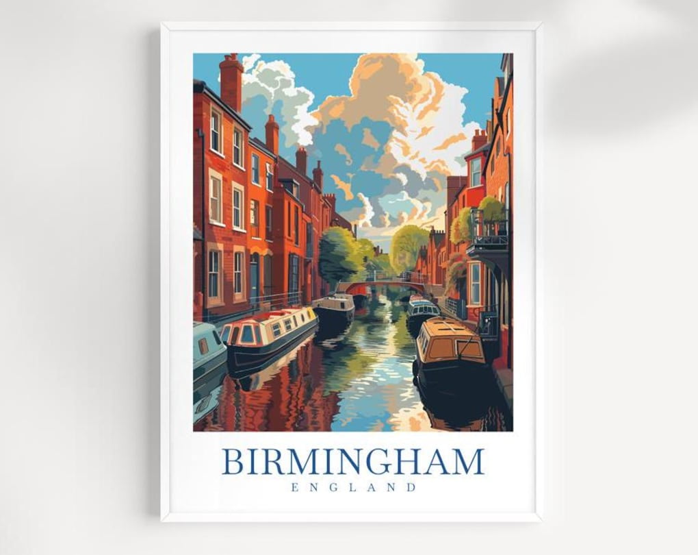 Birmingham Poster Travel Print Wall Art England Wall Hanging Home Décor ...