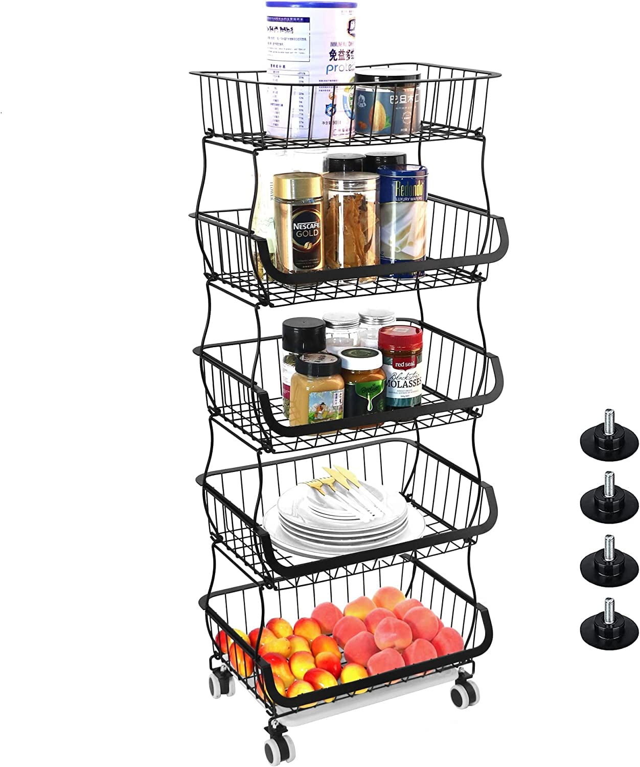 Birsppy IKESOMUE 5 Tier Rolling Vegetable Cart Fruit Organizer Stand ...
