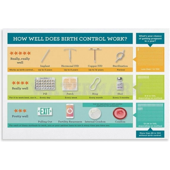 Birth Control Methods Poster Healthcare Educational Wall Art Poster for ...