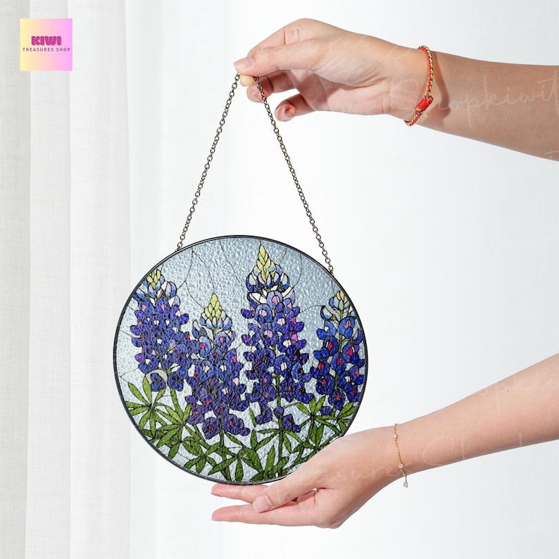 Birth Flower GLASS Suncatcher, Texas Bluebonnet Suncatcher, Texas ...