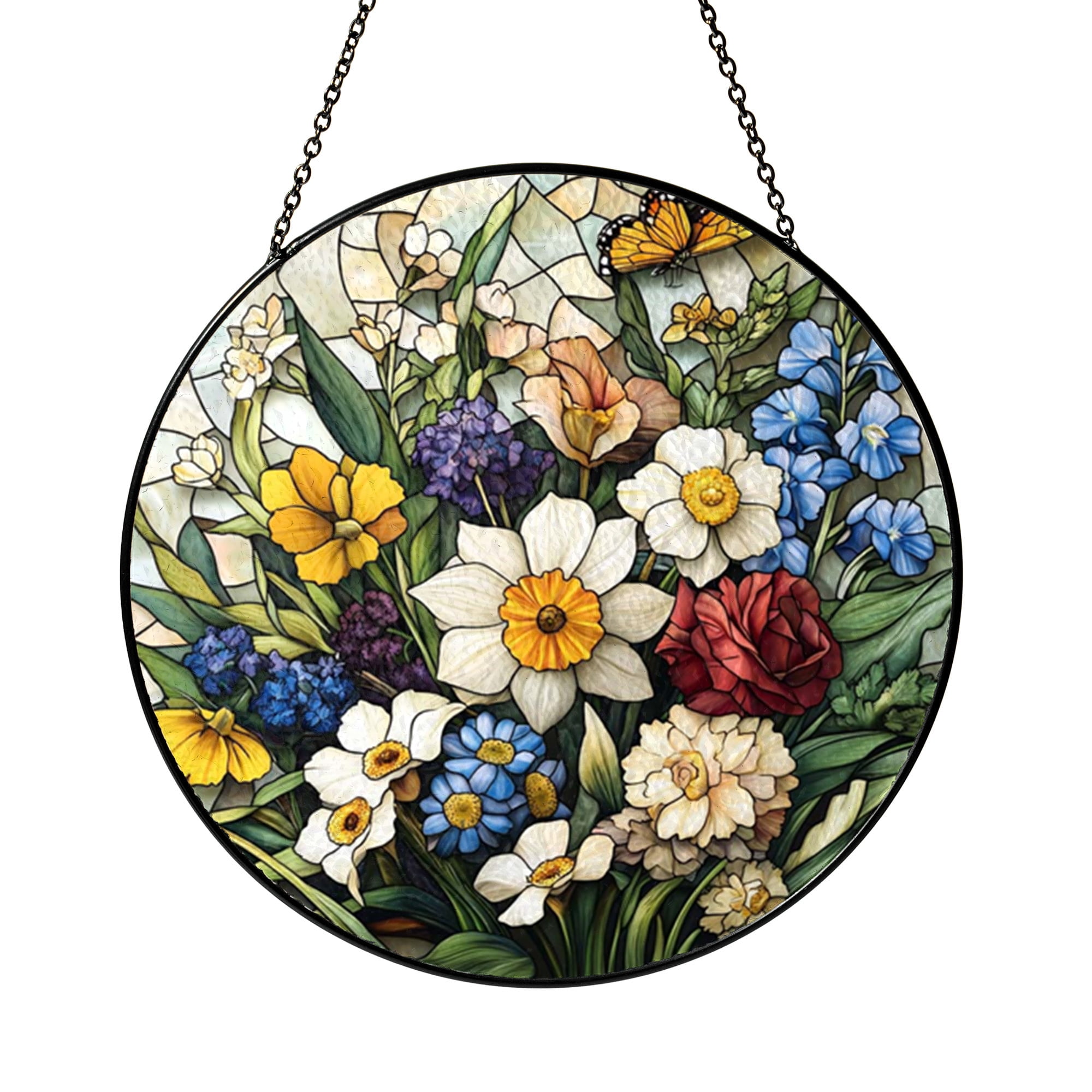 Birth Flower Garden Glass Suncatcher for Window Decor, Elegant Floral ...