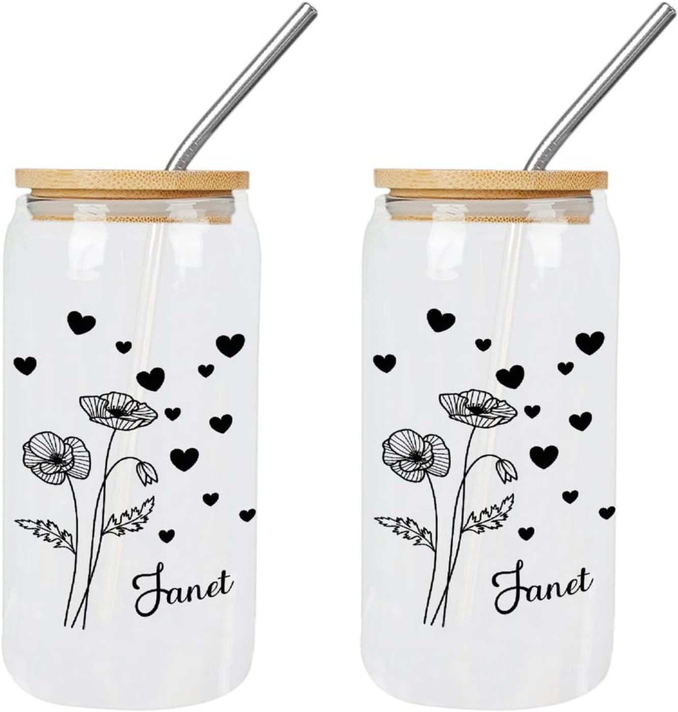 Birth Flower Iced Coffee Cup With Bamboo Lid & Straw Customized ...