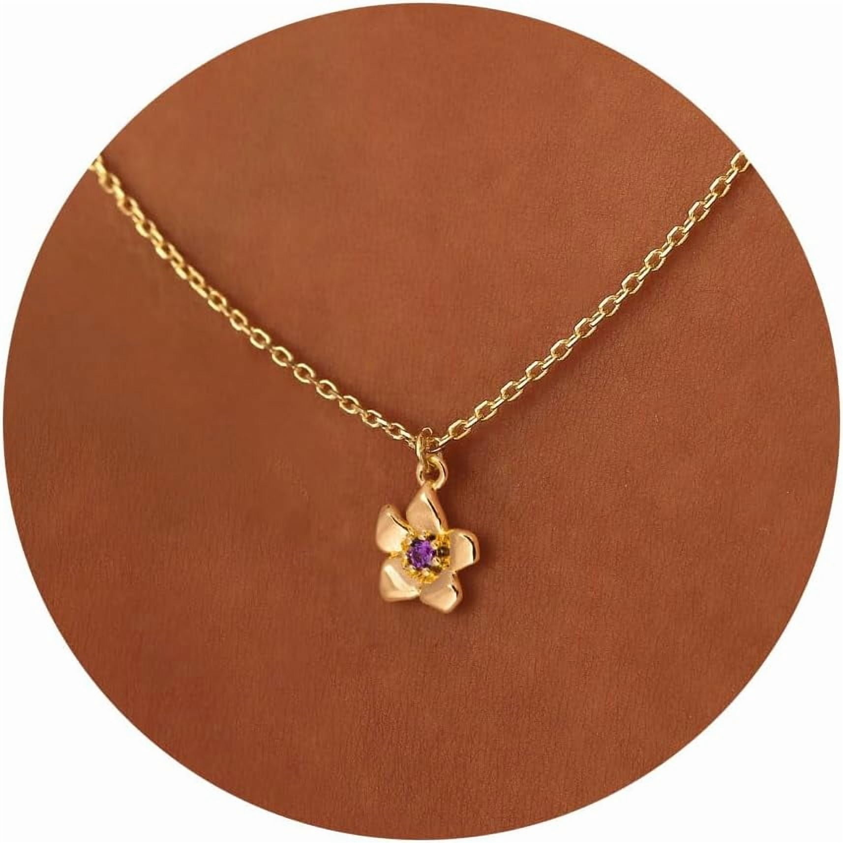 Birth Flower Necklace 14K Gold Plated Birthstone Necklace for Women ...