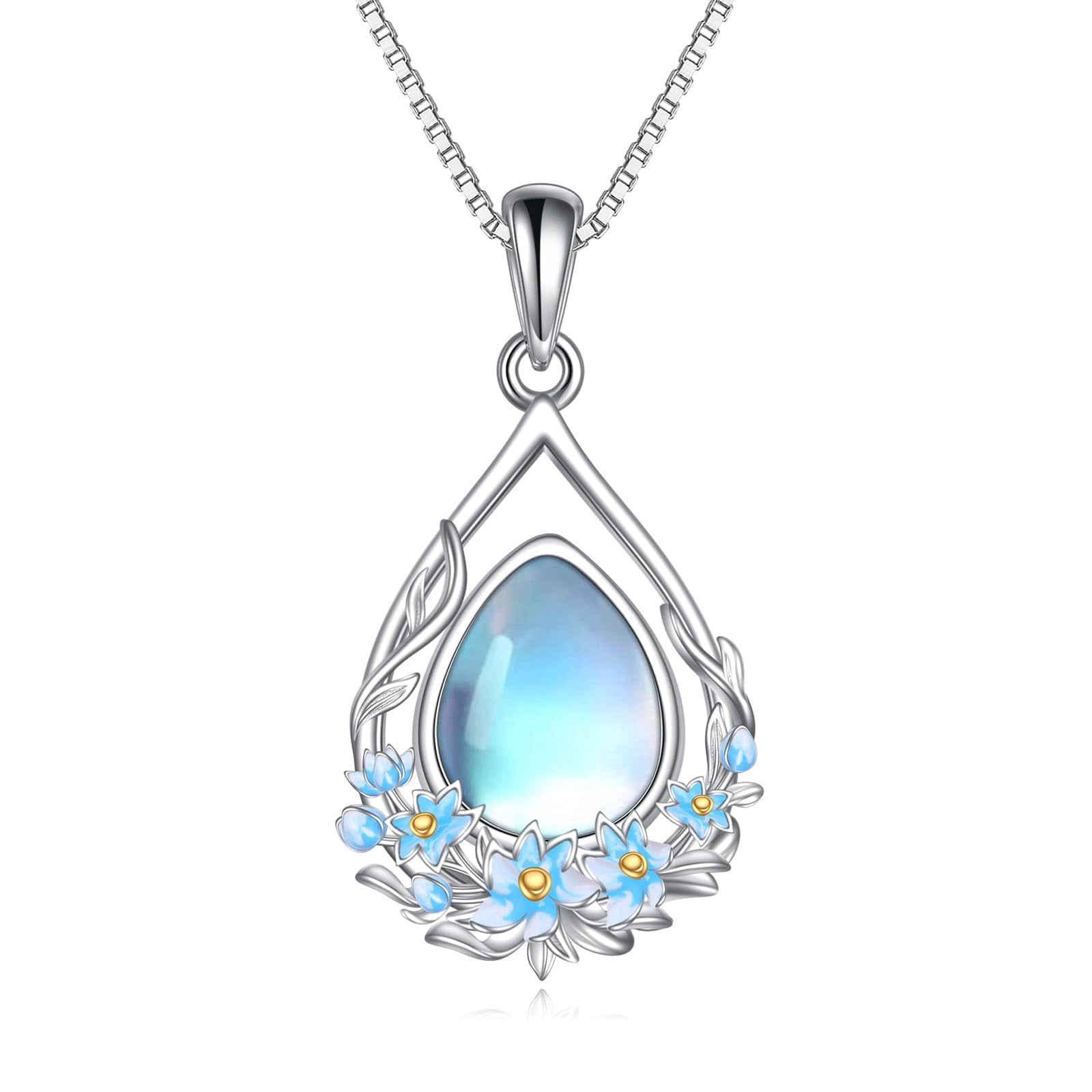 Birth Flower Necklace Sterling Silver Moonstone Teardrop Pendant ...